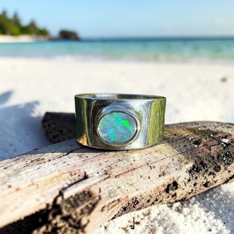 0.7ct Lightning Ridge Semi Black Opal Ring ~ 'Daintree Canopy' | 925 S